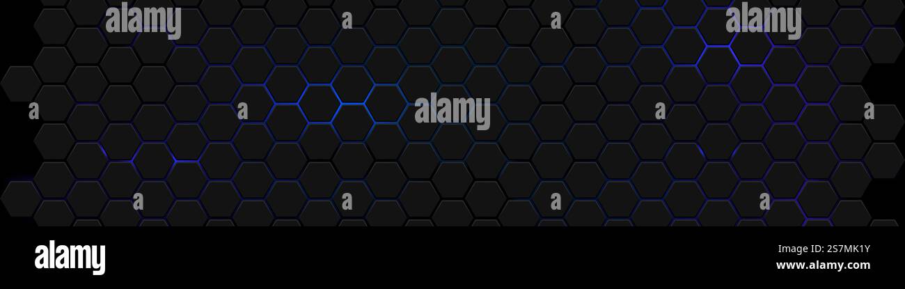 Hexagons honeycomb texture blue neon background, Abstract futuristic technology backdrop banner ...