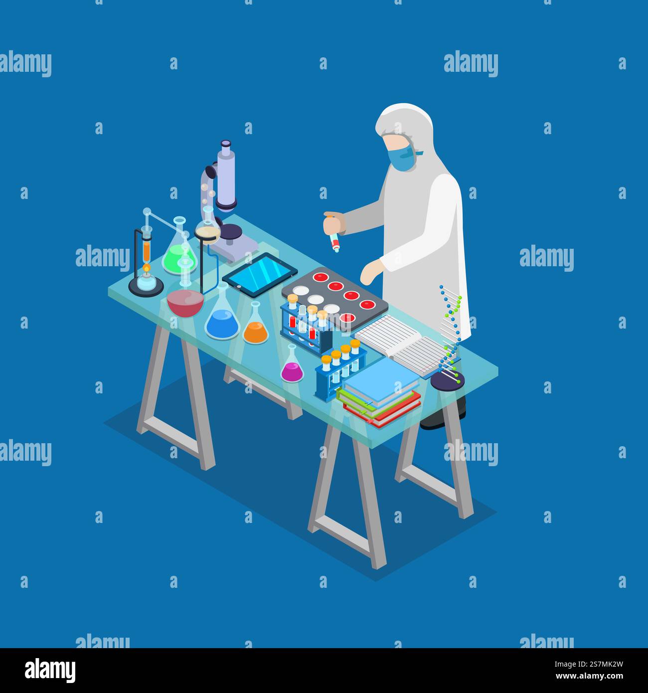 Flat 3d isometric science lab experiment research pharmaceutics ...