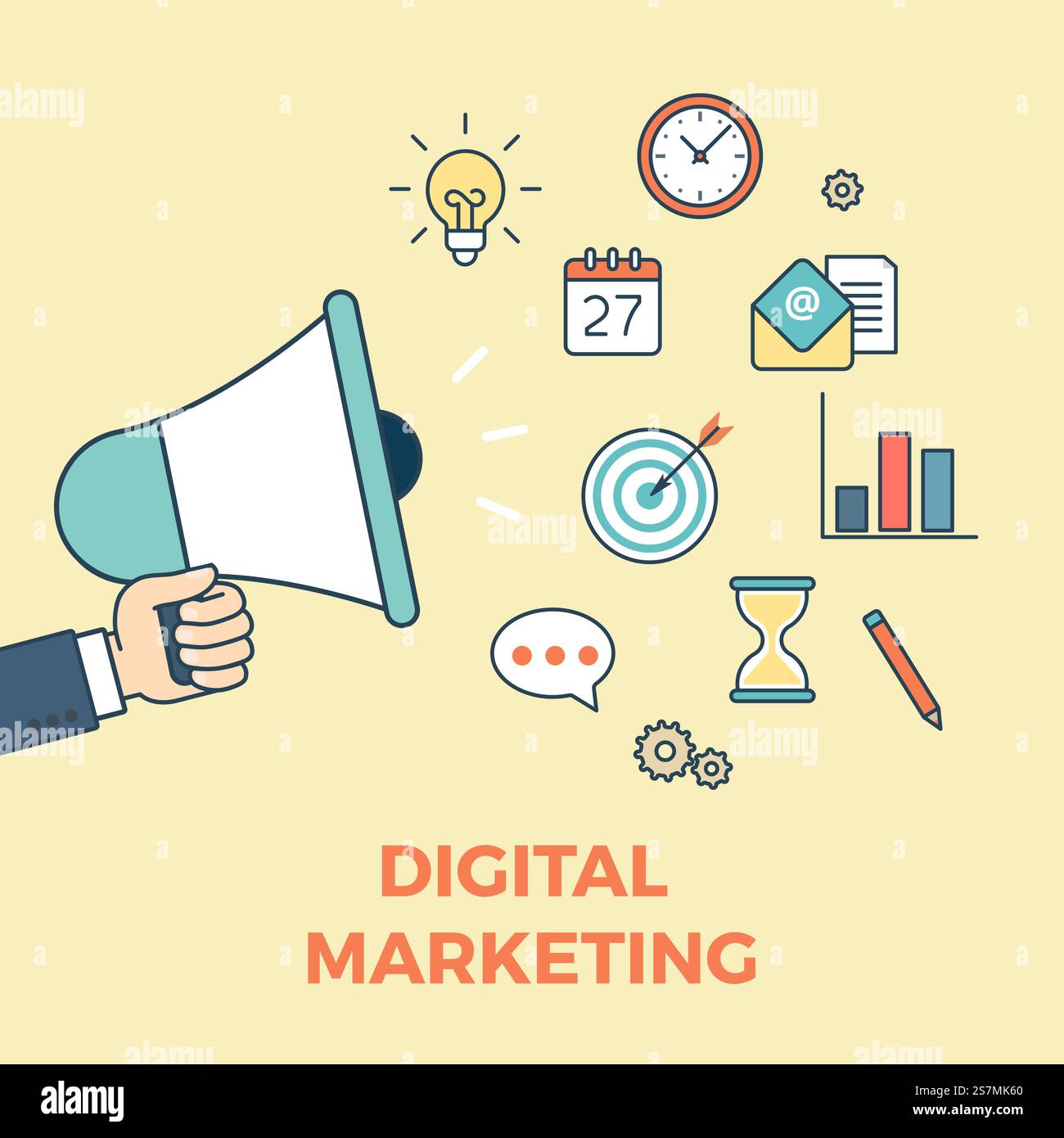 Flat style linear website digital marketing startup ideas concept web ...