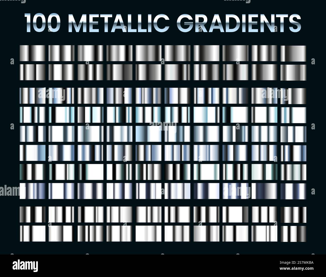 Metallic gradients. Shiny silver gradient, platinum and steel metal material colors. Reflective ...