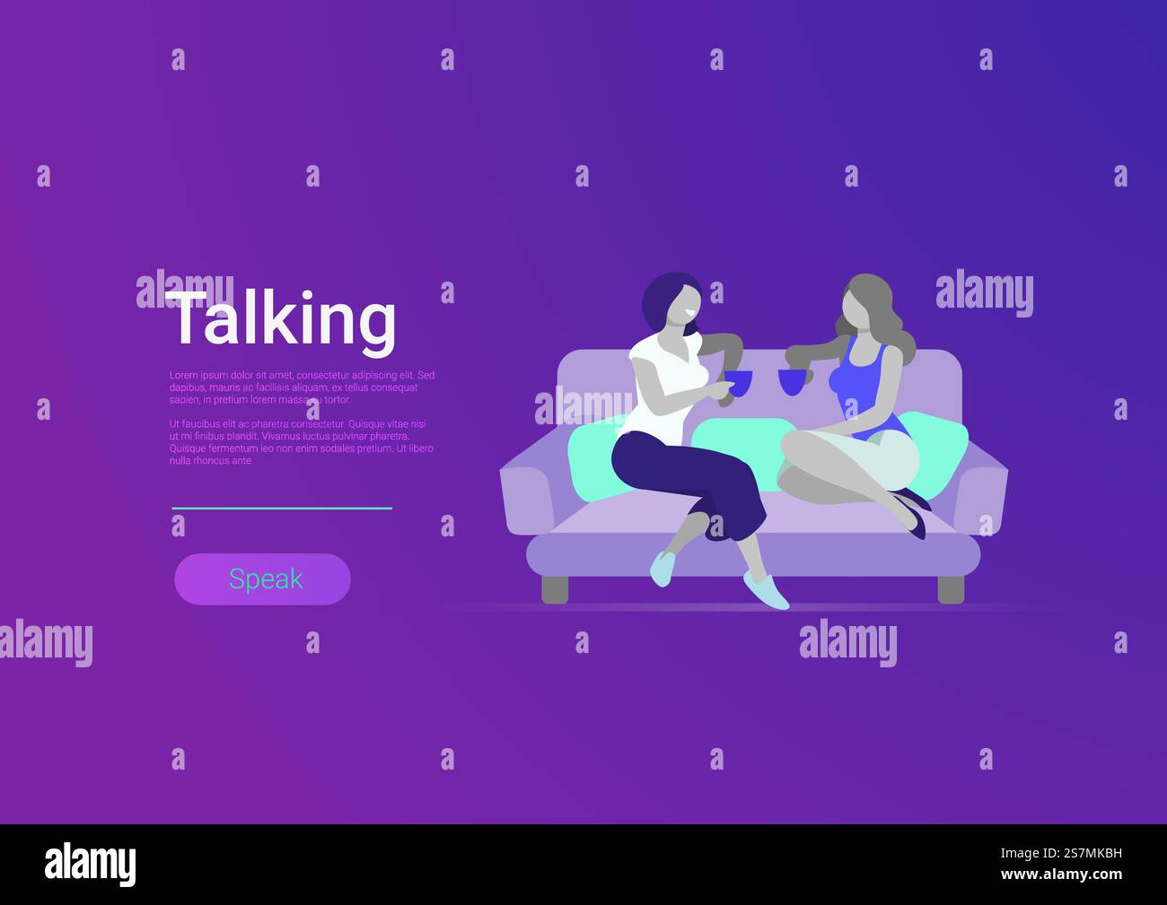 Flat style woman friends talking vector banner template illustration ...