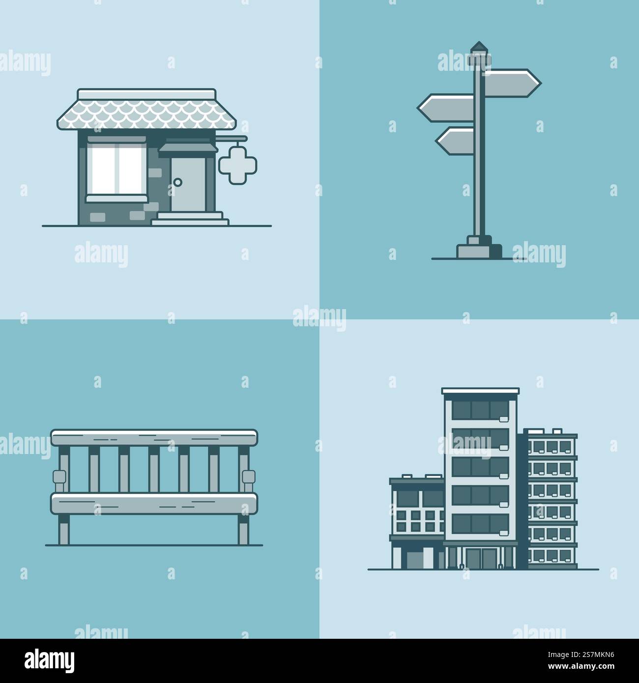 City object bench signboard architecture pharmacy drug store hotel ...