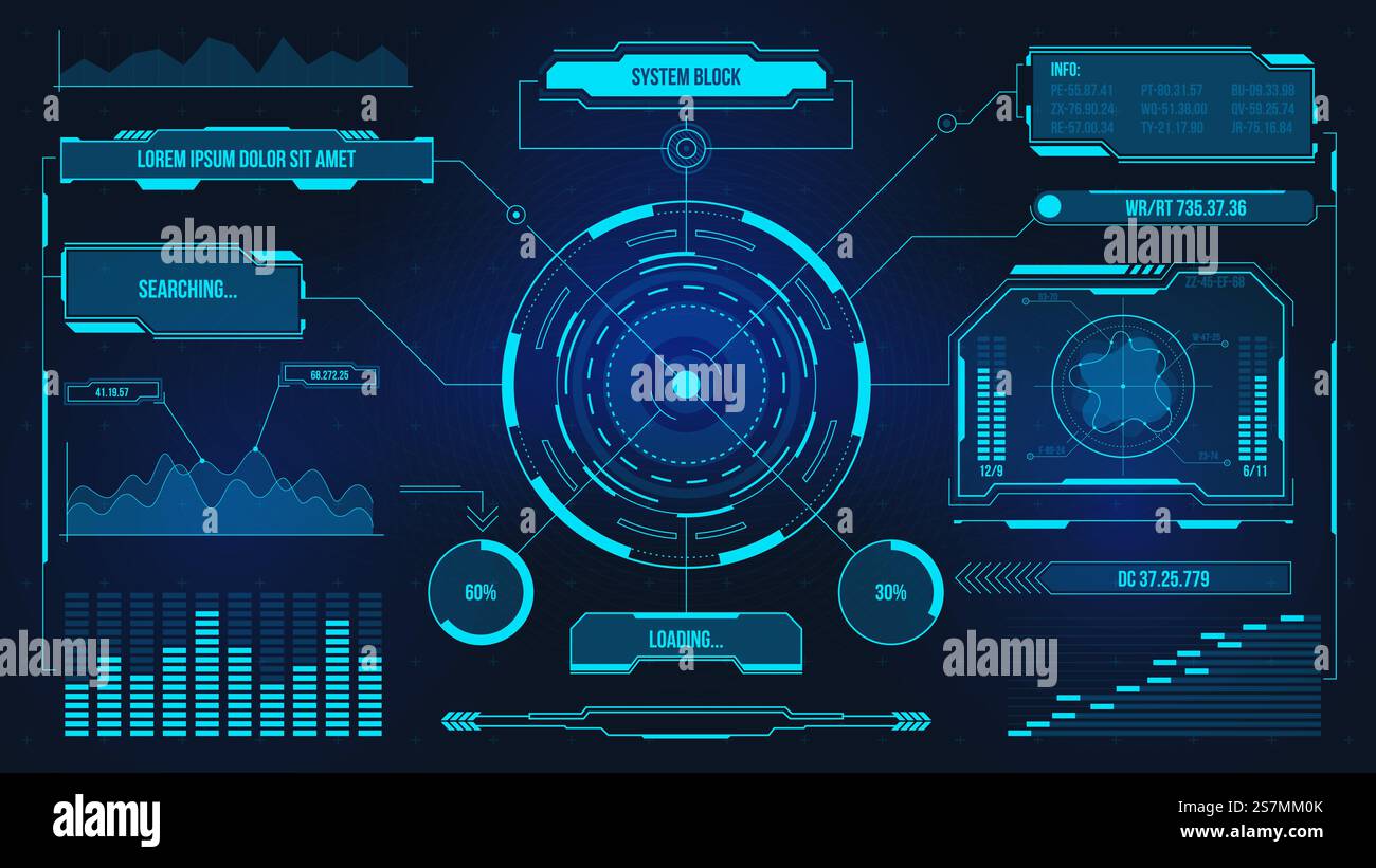 Digital user interface. Futuristic technology UI screen. Game car or spaceship dashboard ...