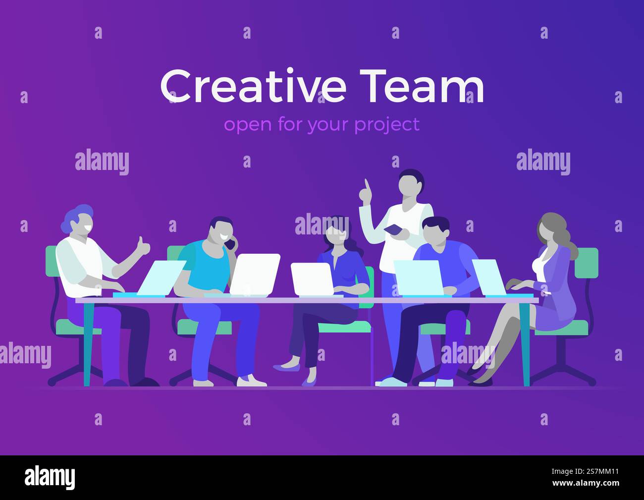 Flat style creative team web infographic vector. Business meeting room ...
