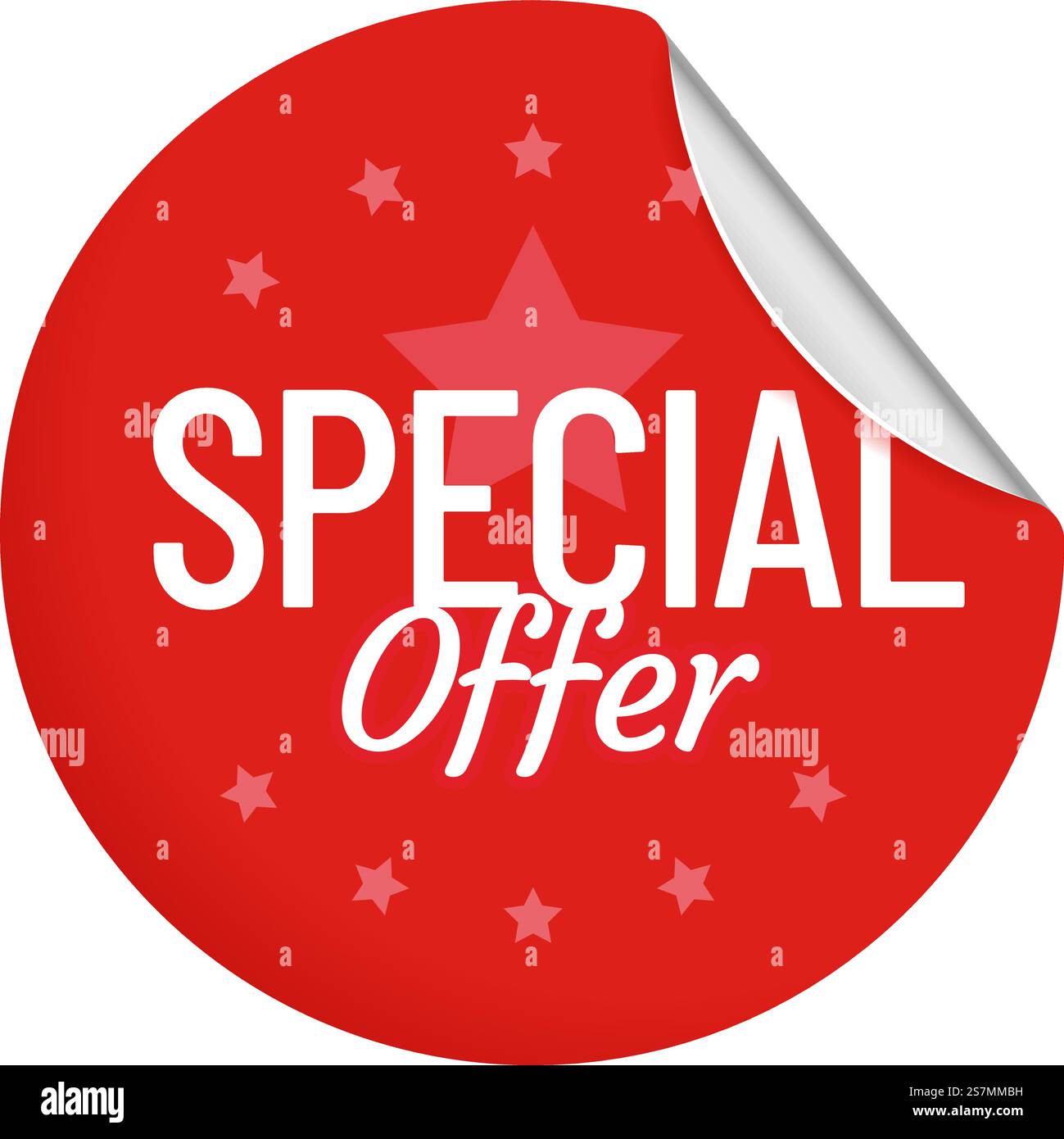 Special offer round adhesive badge with curved corner. Red circle ...