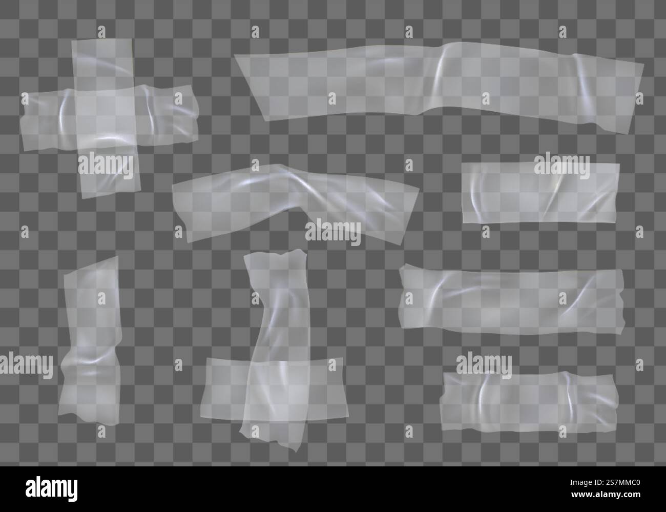 Plastic adhesive tape. Realistic transparent duct pieces and cross ...