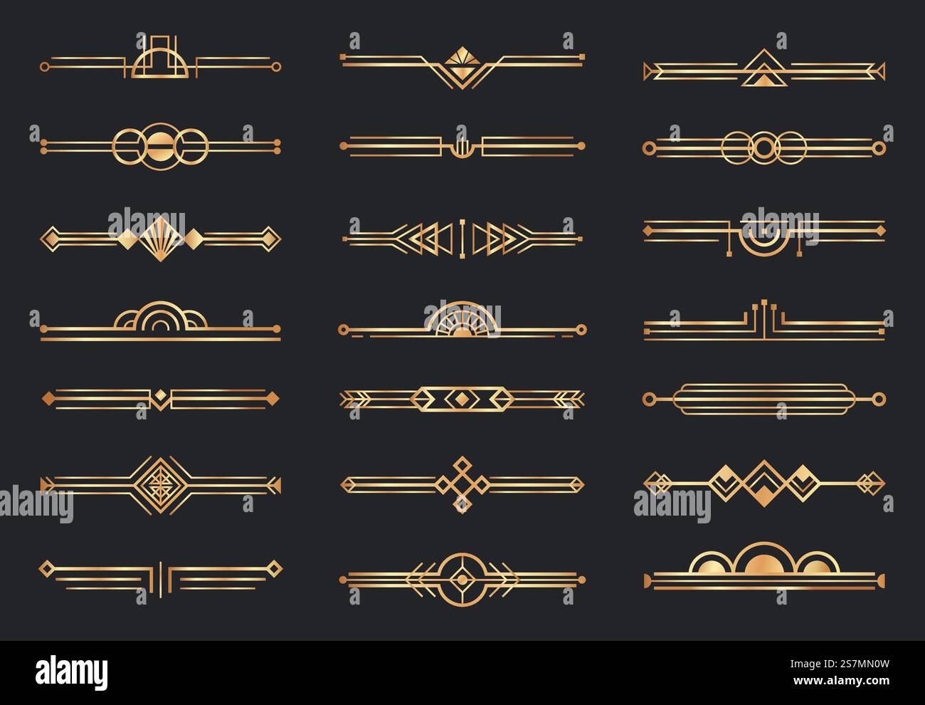 Golden art deco dividers. Decorative geometric border, retro gold ...