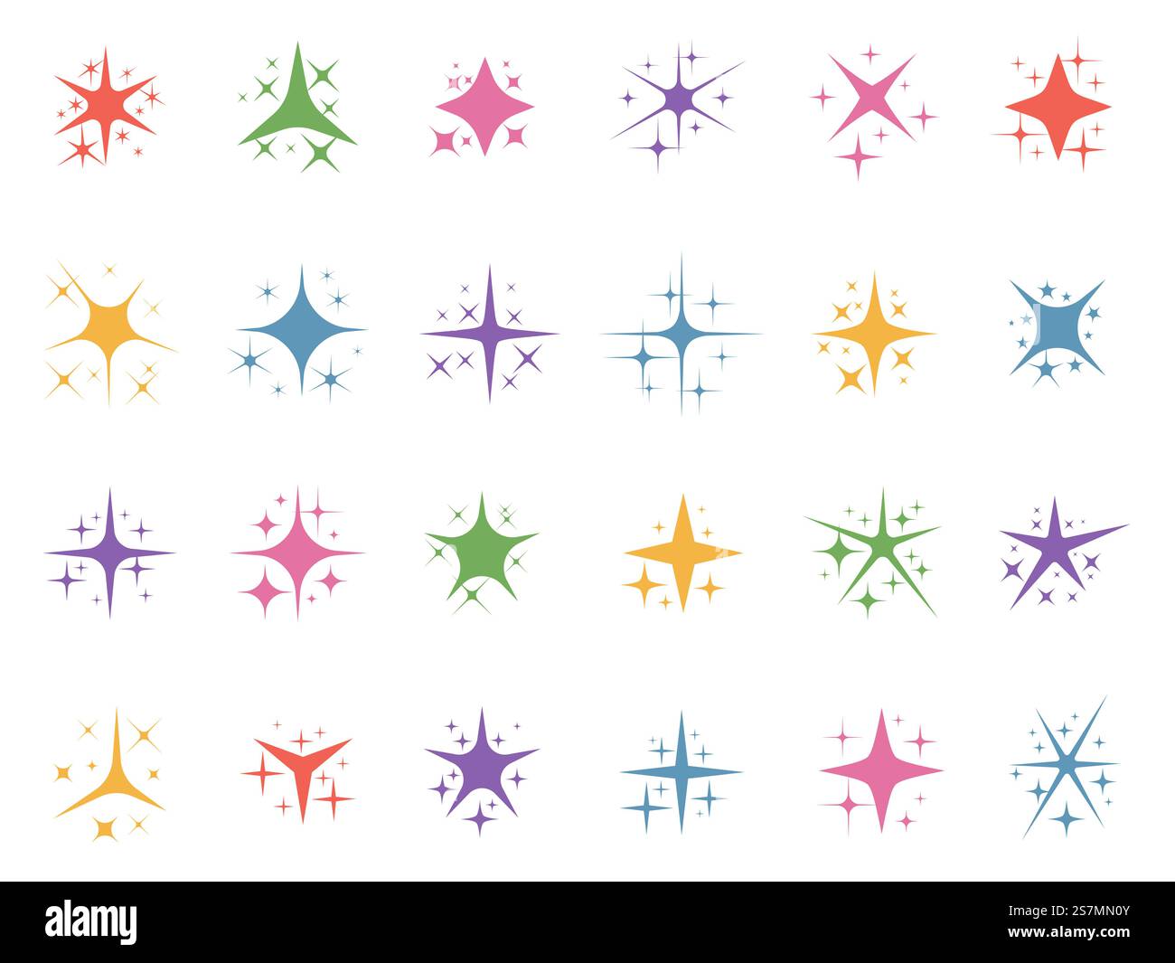Colorful sparkle stars. Glitter lights, color sparks and shiny star light elements vector set ...