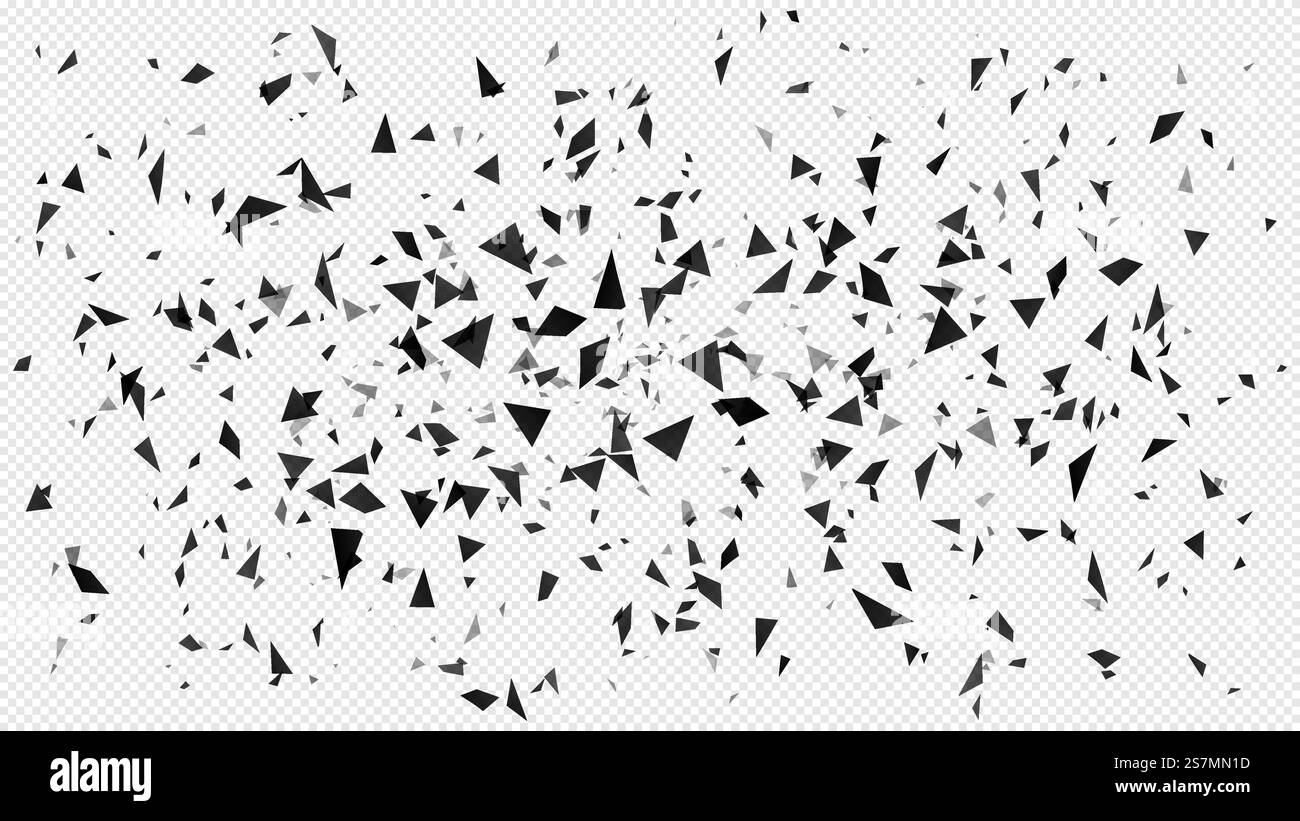 Abstract shatter particles. Random flying dark triangles particles ...