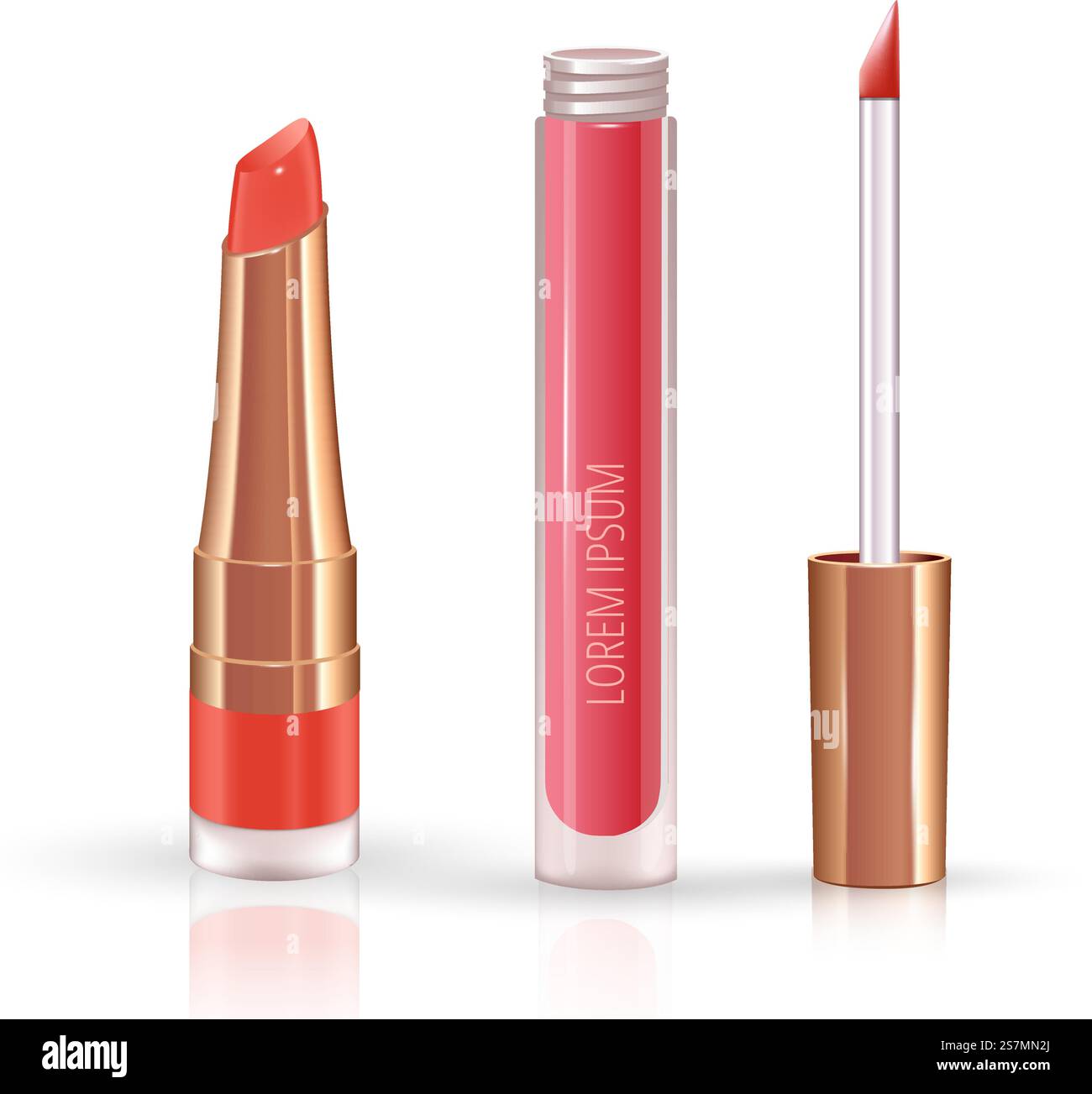 Make-up set for lips with realistic liquid lipstick container. Vector ...