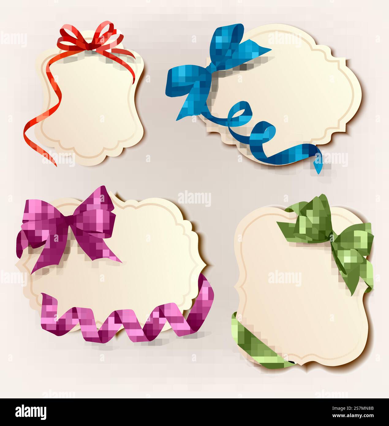 Set of beautiful cards with colorful gift bows with ribbons Vector ...