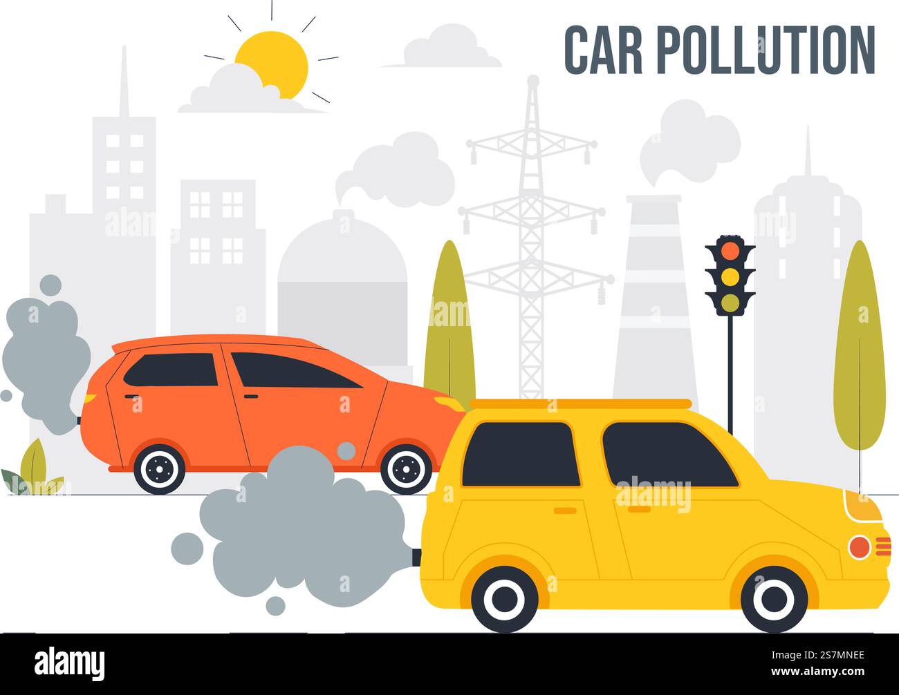 Car Air Pollution Vector Illustration featuring a Polluted Urban ...