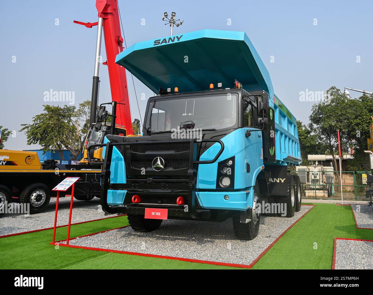 GREATER NOIDA, INDIA - JANUARY 19: Construction machinery, building ...