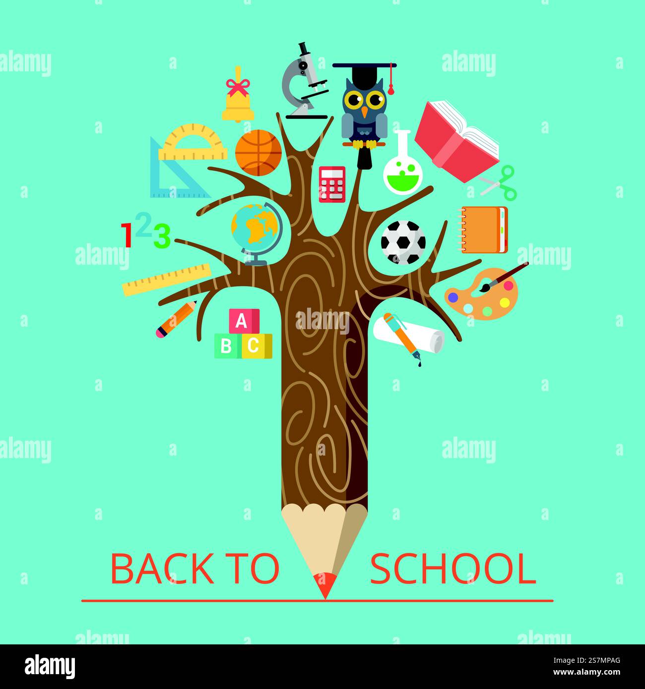 Flat conceptual pencil tree with science and classes types vector ...