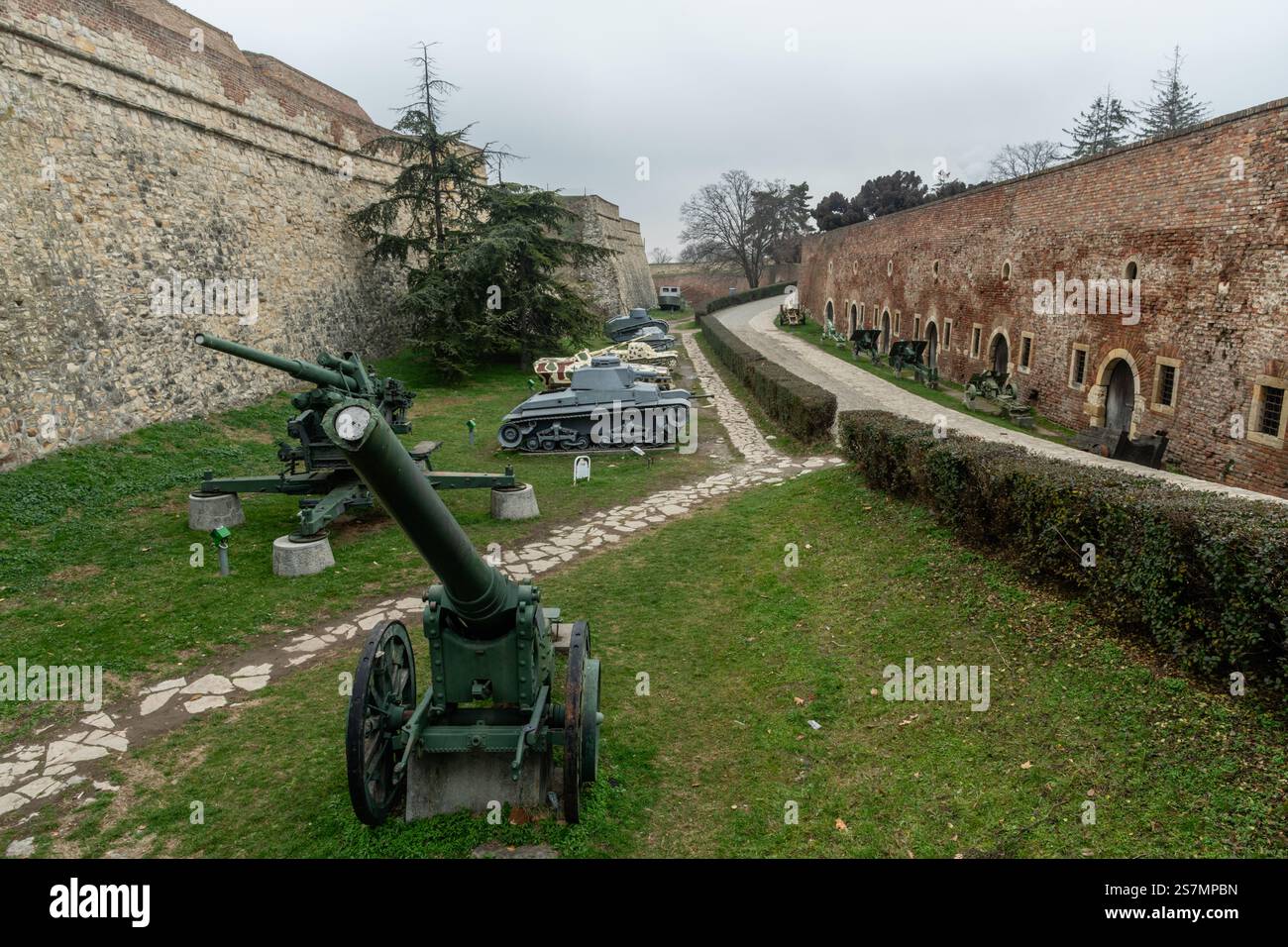 Old military weapons on display at the Belgrade Fortress in Kalemegdan ...