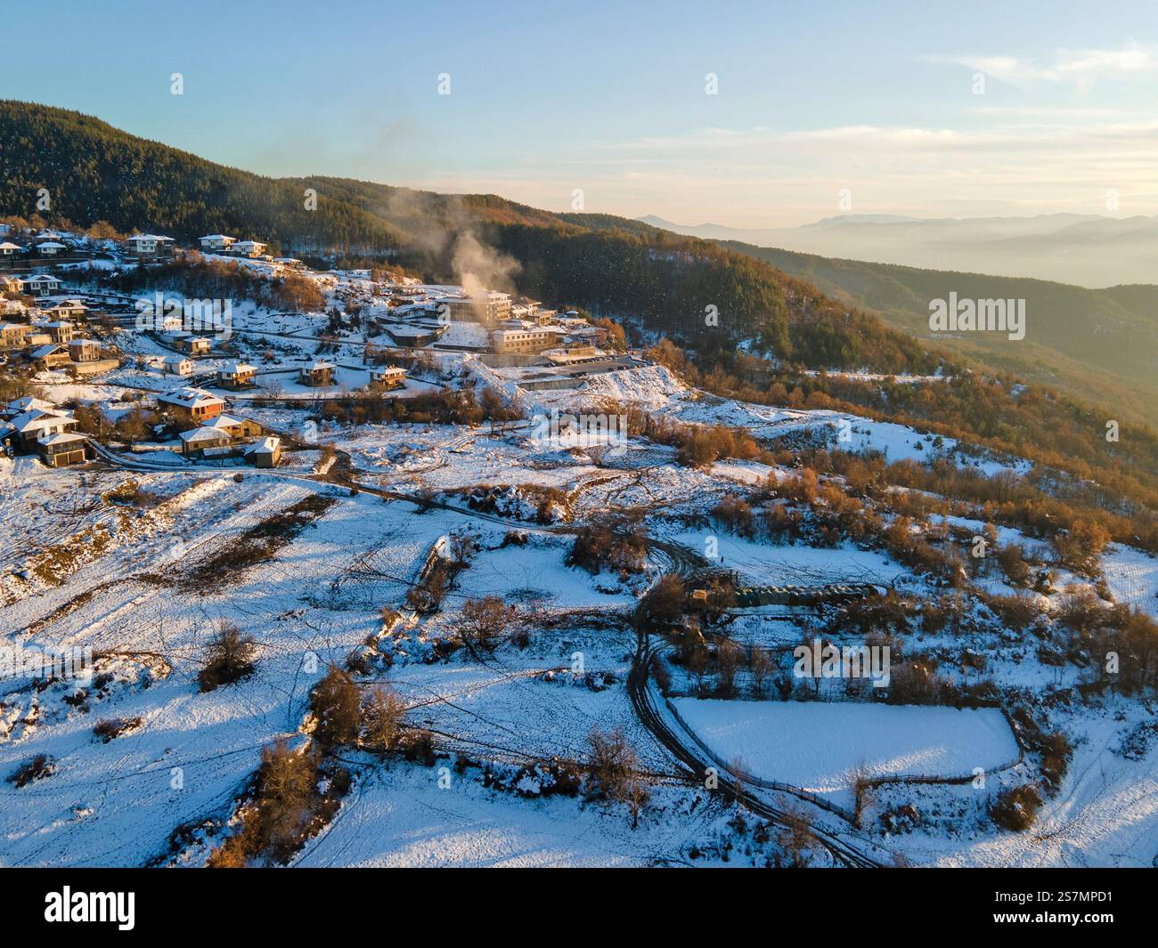 Aerial Winter view of Village of Leshten with Authentic nineteenth ...