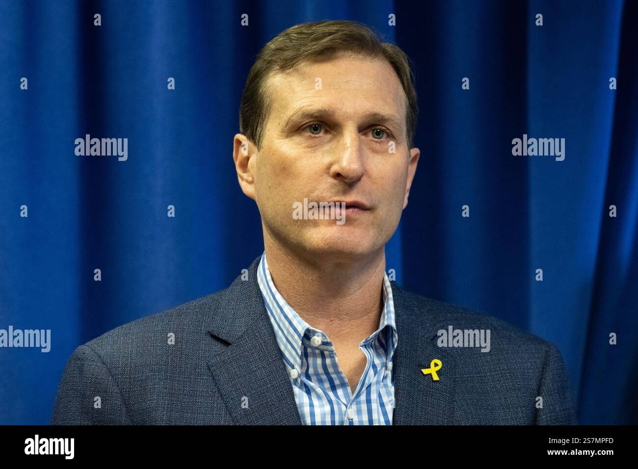 New York, USA. 19th Jan, 2025. Congressman Dan Goldman speaks during ...