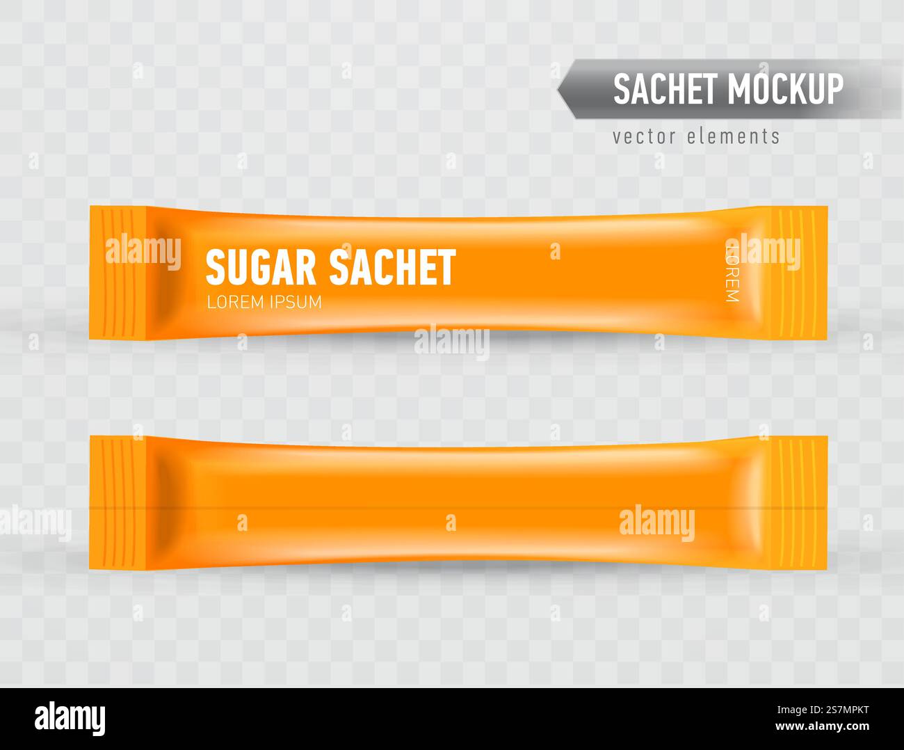 Realistic mock up of stick sachets. Front and back view. Blank ...