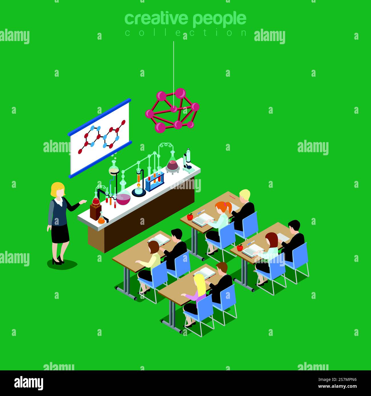 Isometric flat chemical lab, science classroom interior in college or ...