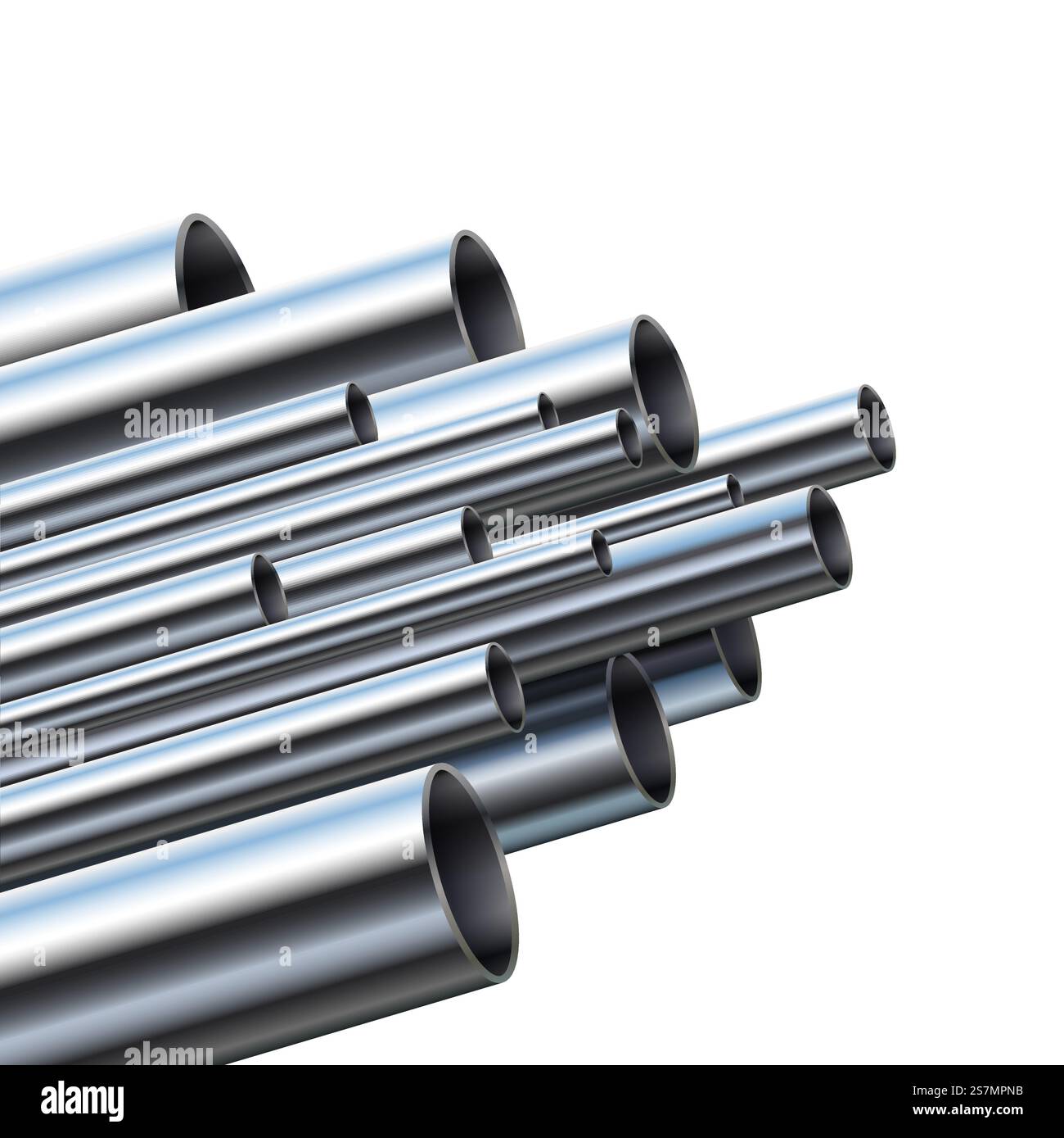 Industrial different diameter metal pipes. Aluminum or steel pipe ...