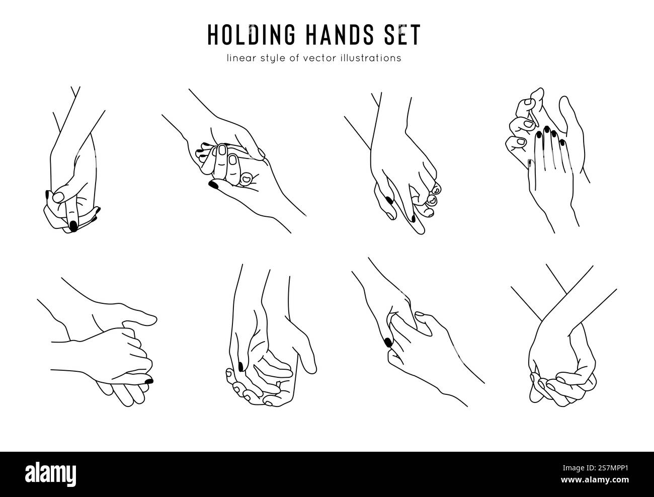 Friendship and lovers hand gestures in linear style. Vector couple ...