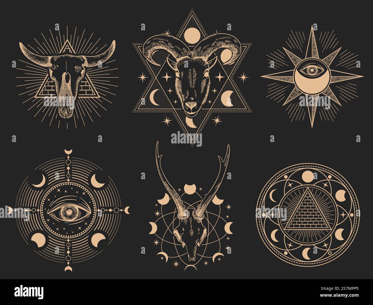 Occult symbols. Vector illustration set. Occult magic tattoo, sacred ...