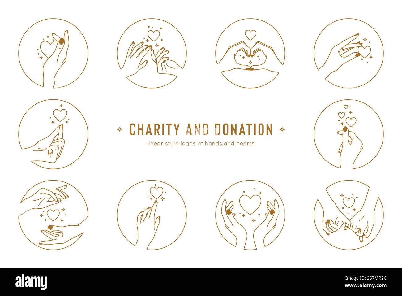 Vector hand gestures and holding hands set of logo template. Charity ...