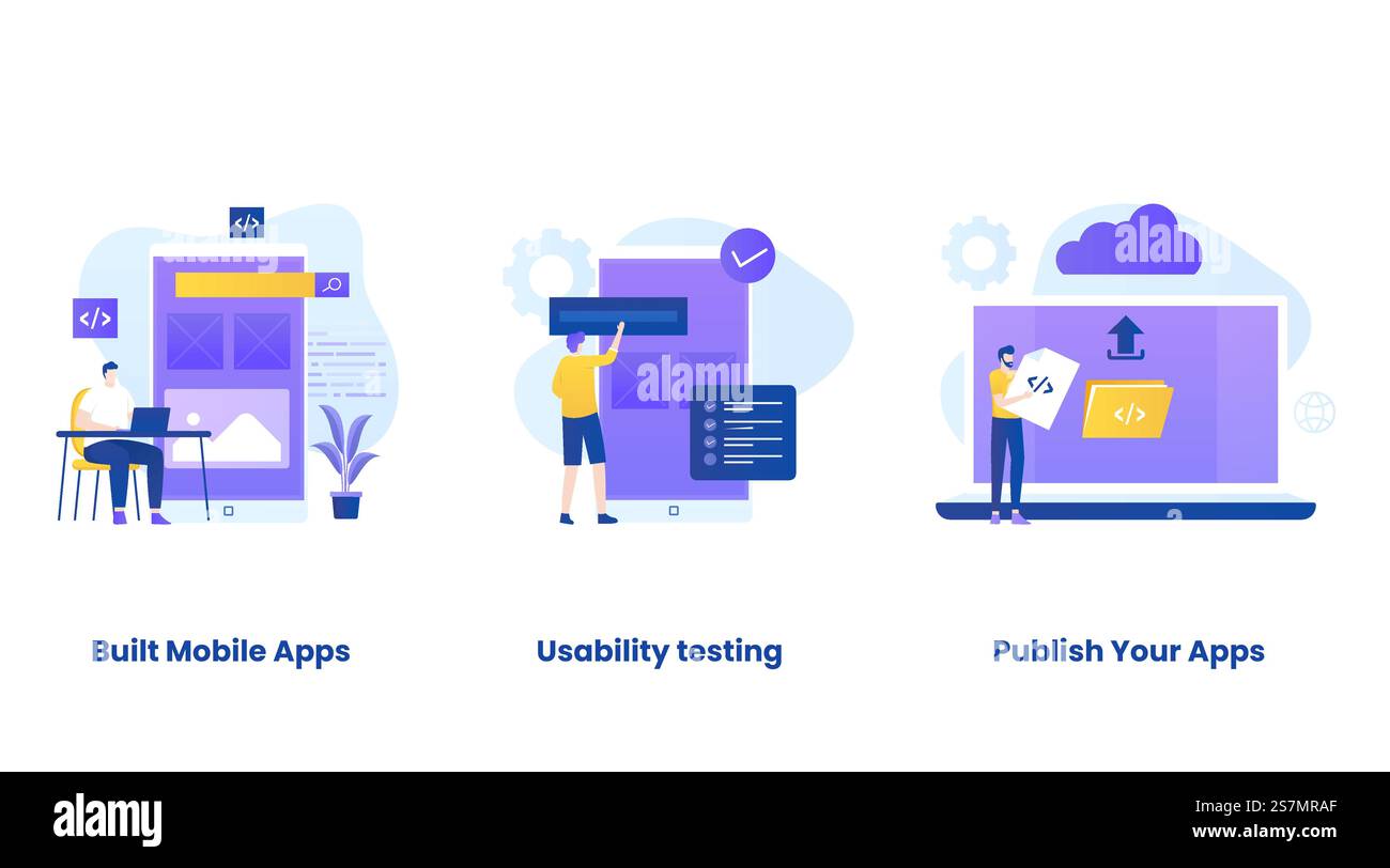 Mobile apps development concept vector illustration set illustrations ...