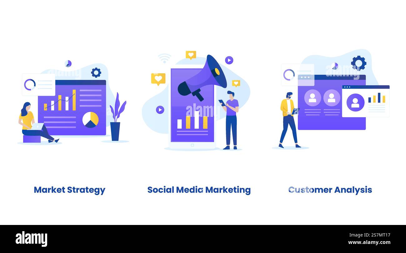 Digital marketing concept vector illustration set illustrations for ...