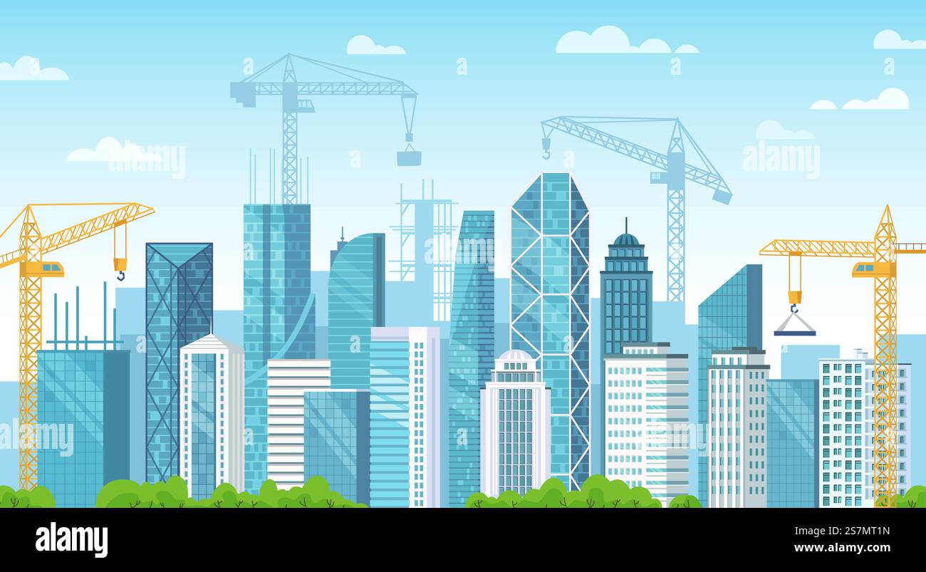 Builded city. City under construction, building foundations and ...