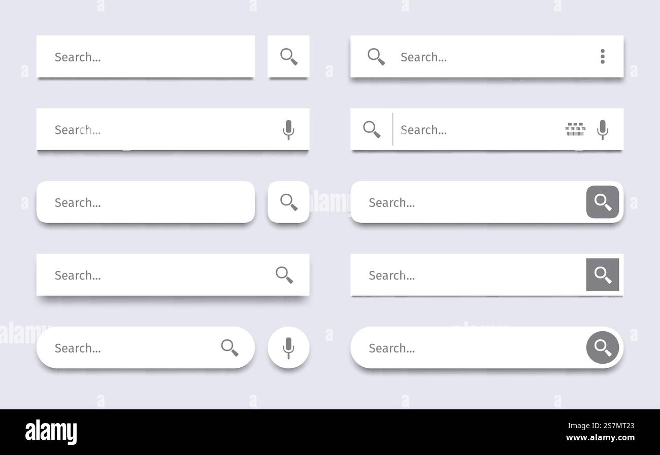 Search bar. Searching panel, website ui bars with shadows and quick search boxes template vector ...