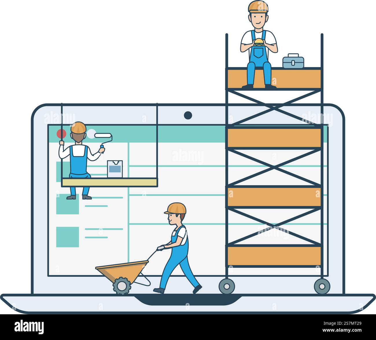 Flat linear webdesign development concept web vector illustration ...