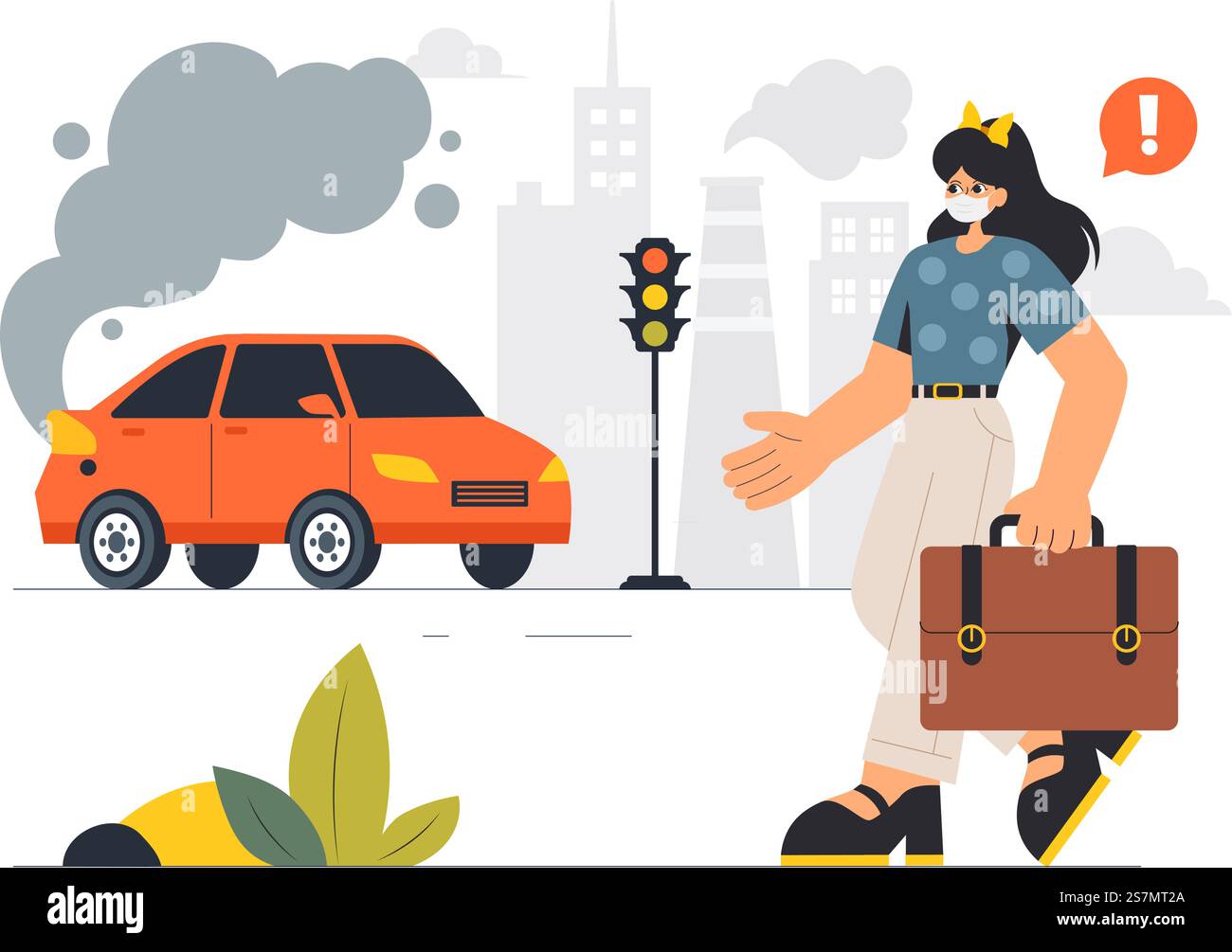 Car Air Pollution Vector Illustration featuring a Polluted Urban ...