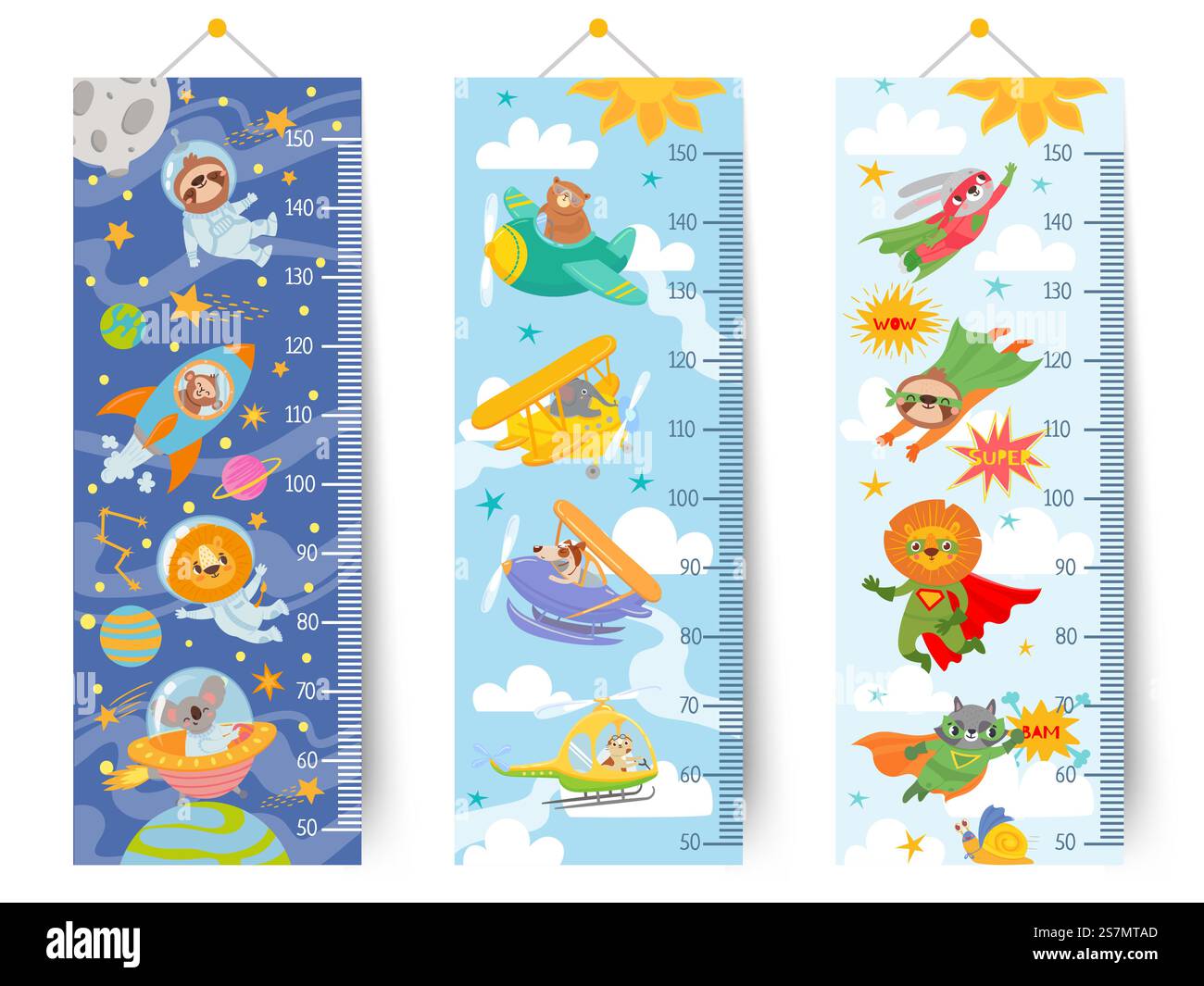 Kids height chart. Cartoon wall ruler for children with animals ...