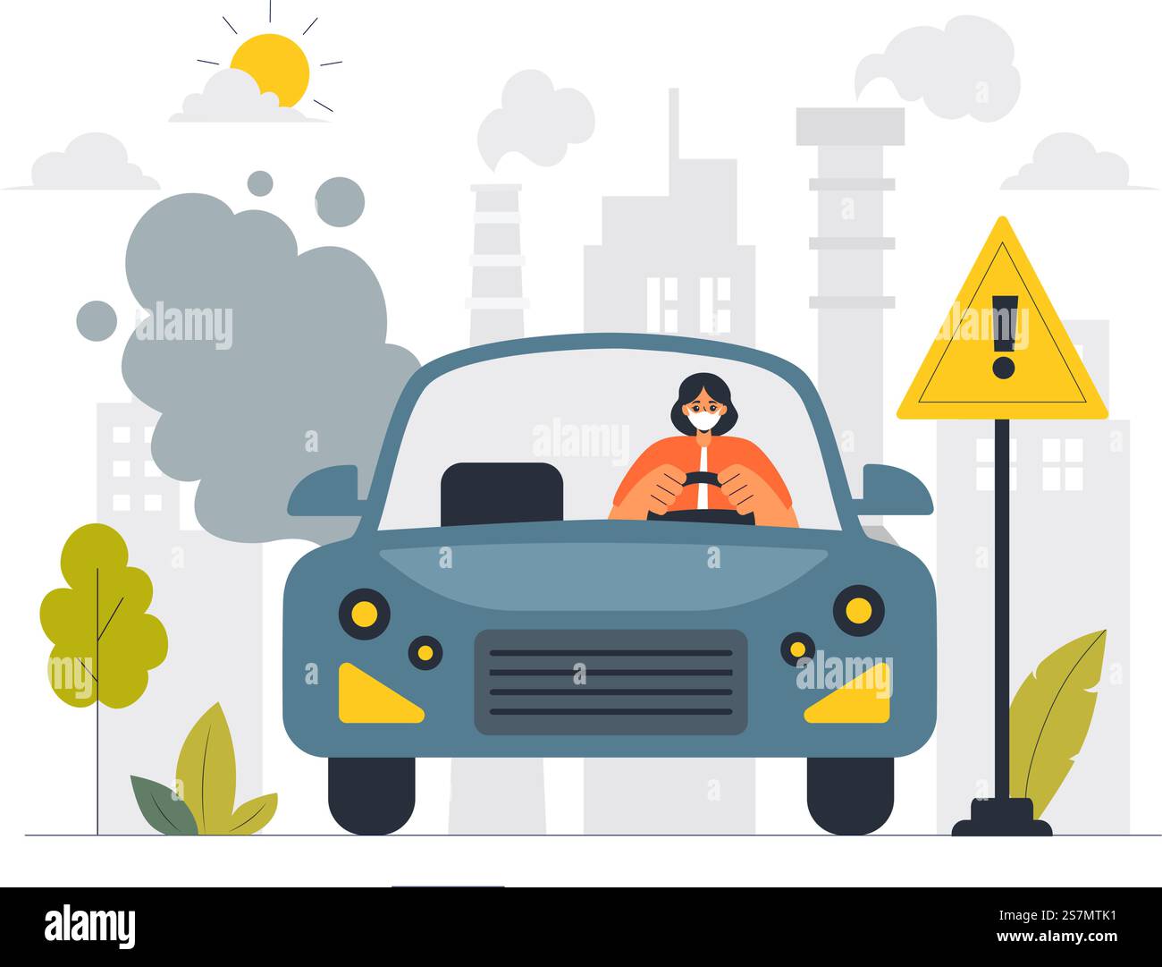 Car Air Pollution Vector Illustration featuring a Polluted Urban ...