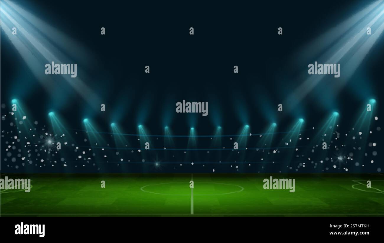 Soccer arena. Realistic european football stadium with grass field ...