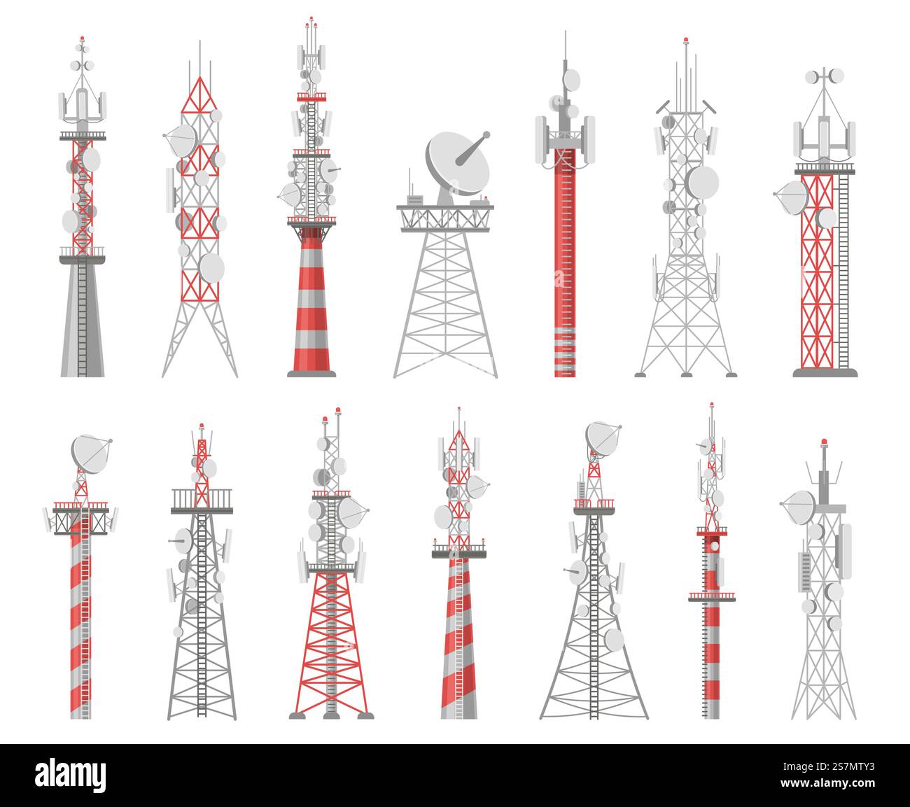 Wireless towers. Telecommunication network tower. Mobile and radio airwave connection systems ...