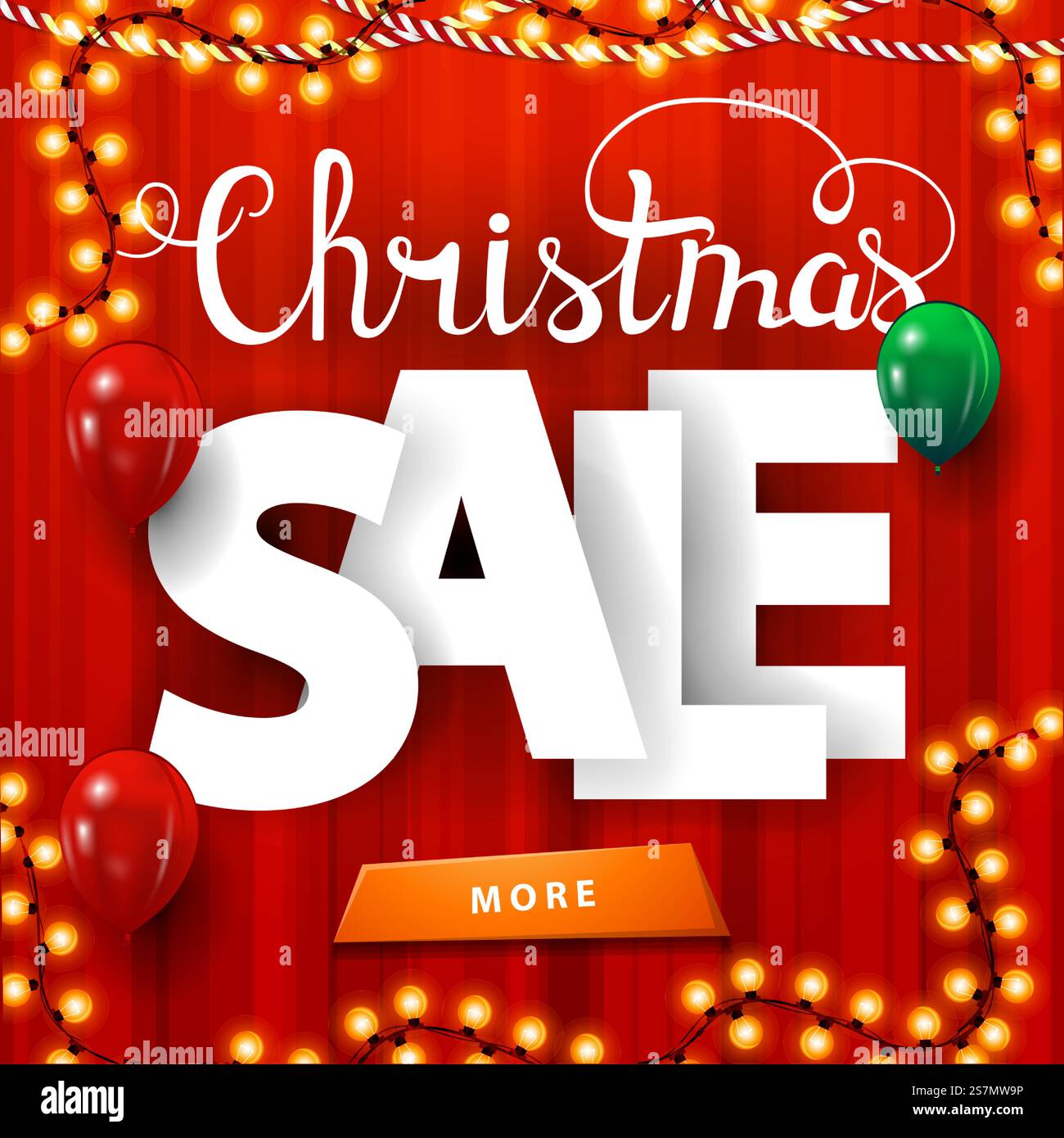 Christmas sale, square red discount banner with large volumetric ...