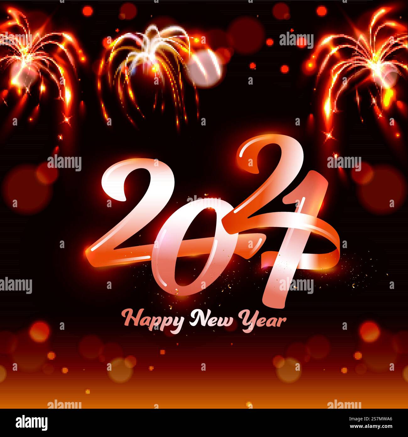Glossy Stylish 2021 Number On Bronze Fireworks Bokeh Background For ...
