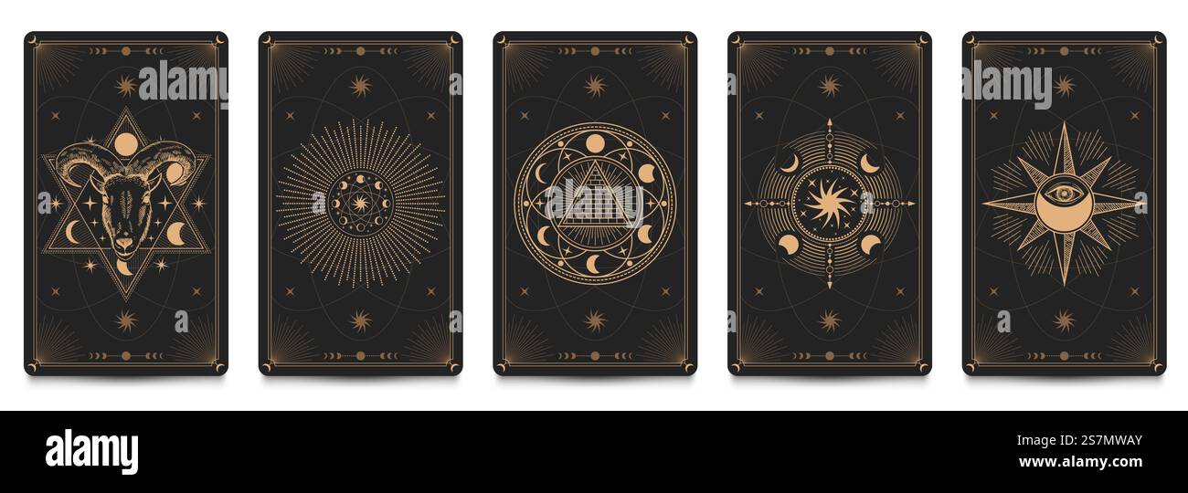Mystic frame card. Vector illustration set. Divination and prediction ...
