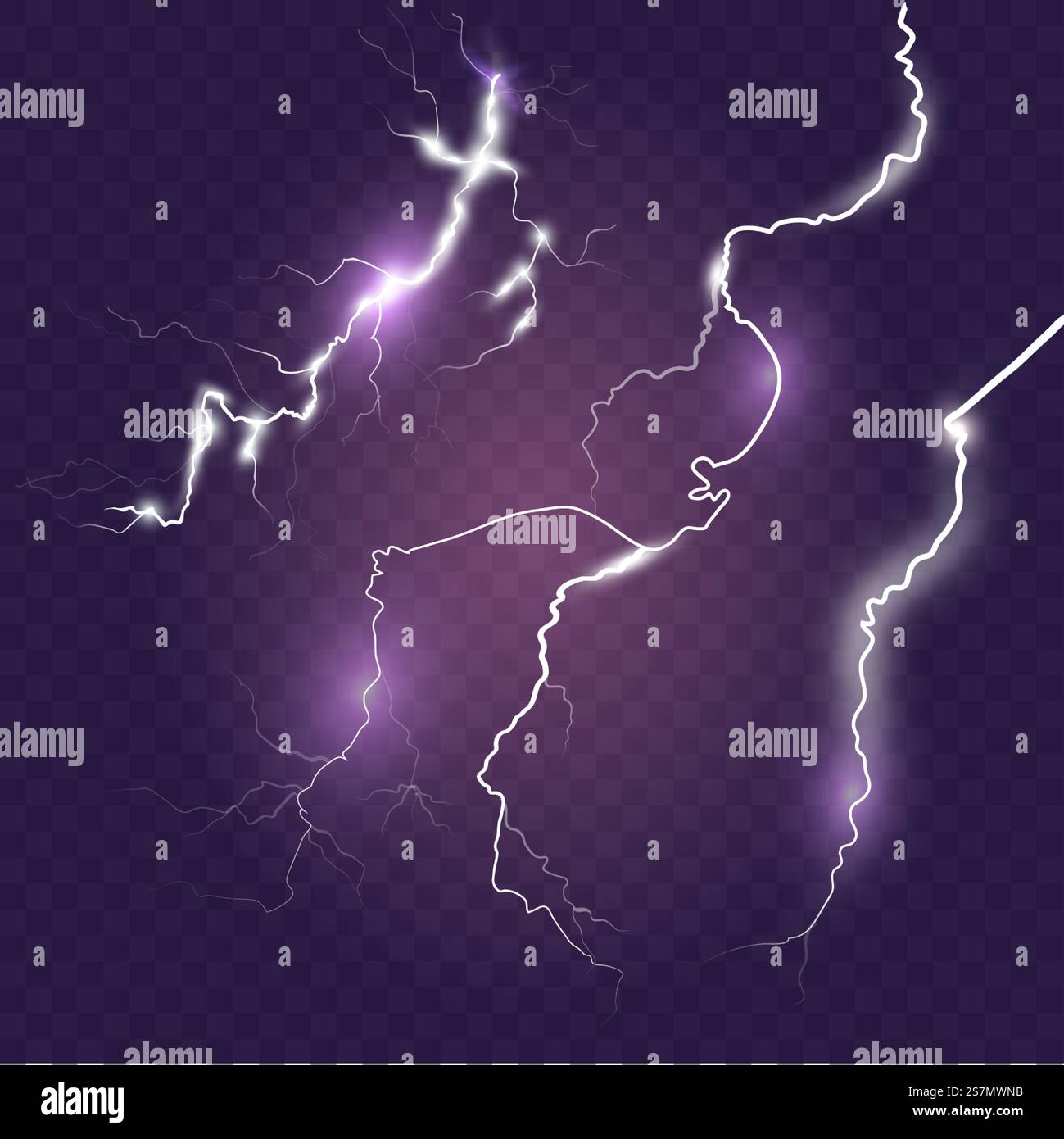 Set of isolated lightning effects on blue background. Thunder-storm ...