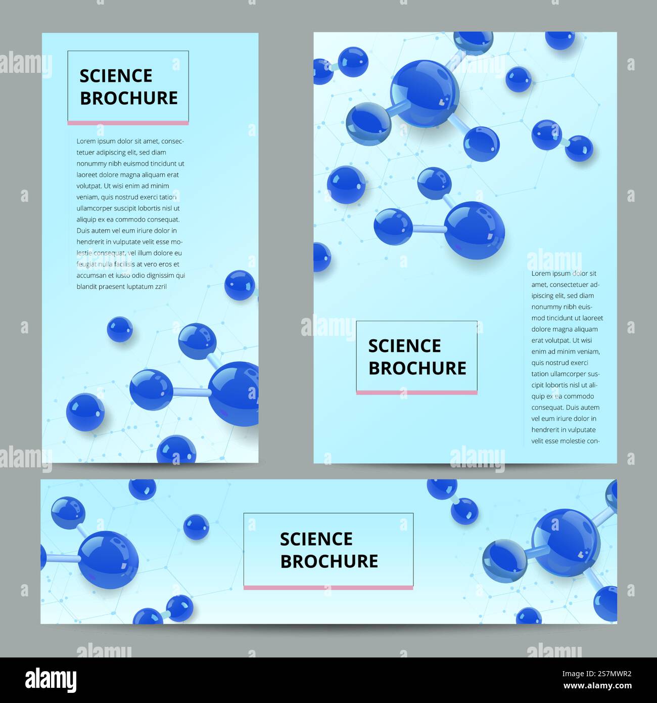 Set flyer, brochure size A4 template, banner. Molecular structure with ...