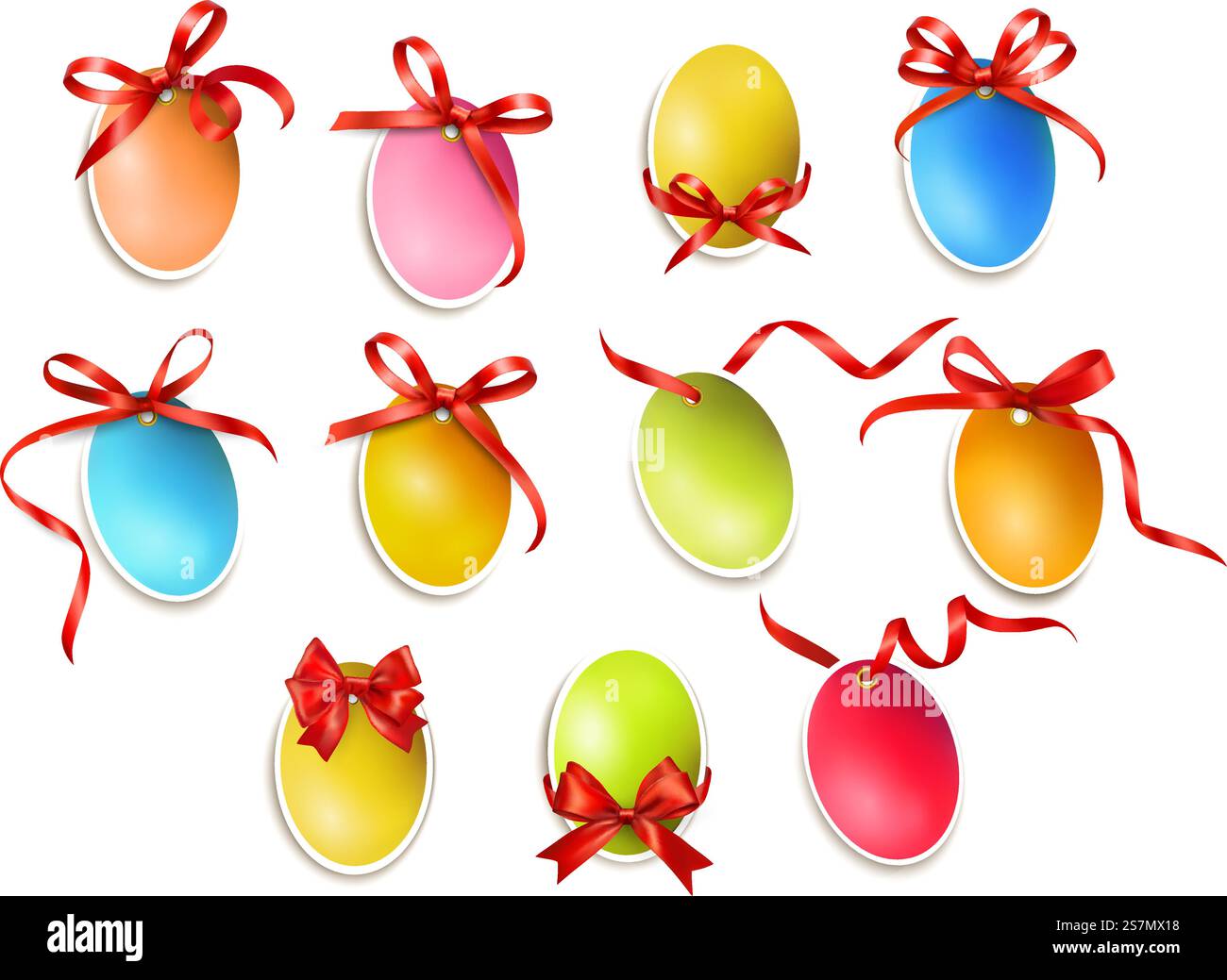 Decorative easter eggs.Easter cards with red bow and ribbons. Vector ...