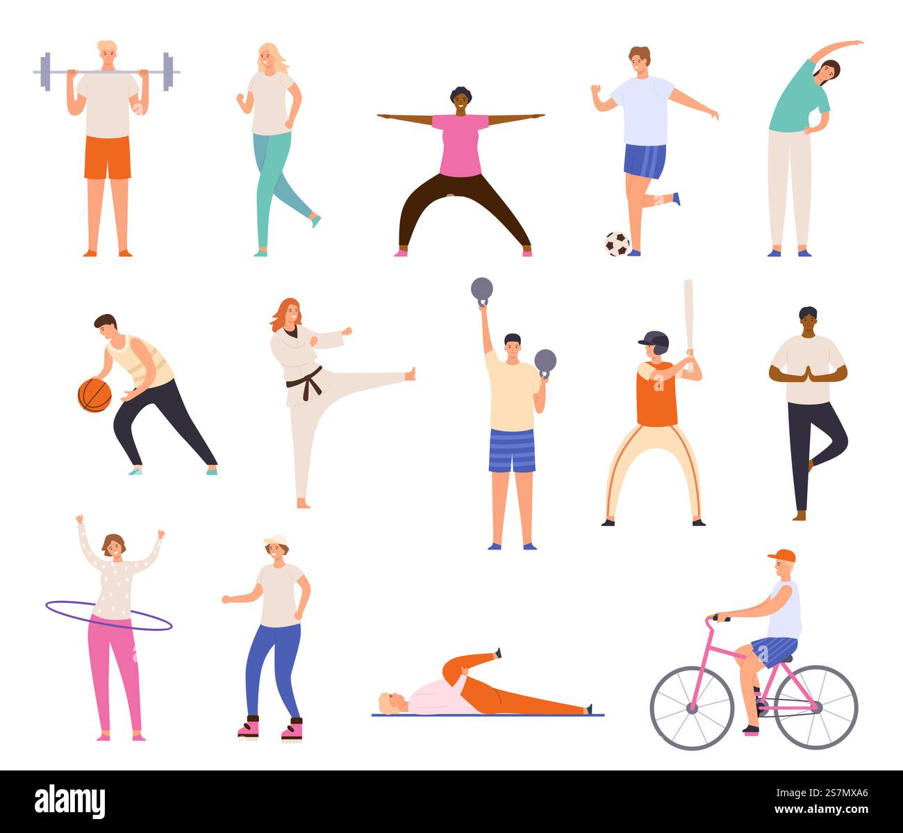 Sport people. Men and women exercise, workout, doing yoga and fitness ...