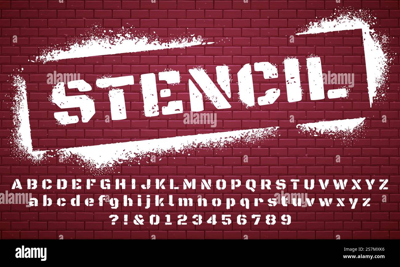 Stencil font. Graffiti spray painted alphabet, dirty textured lettering ...