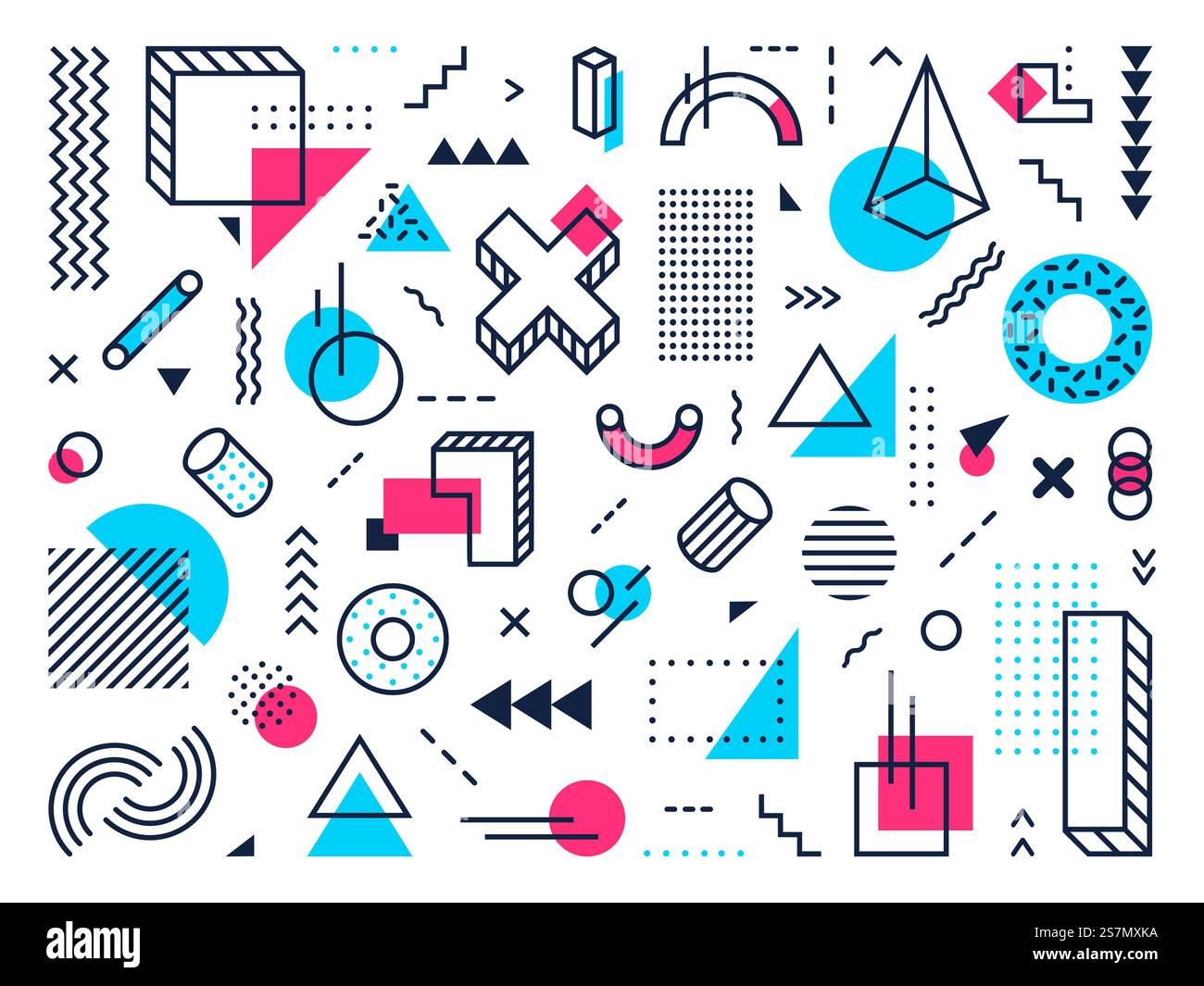 Geometric shapes. Abstract memphis style, points grid and lines pattern ...