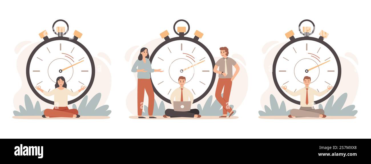 Work rate time management. Business people working with stopwatch, fast ...