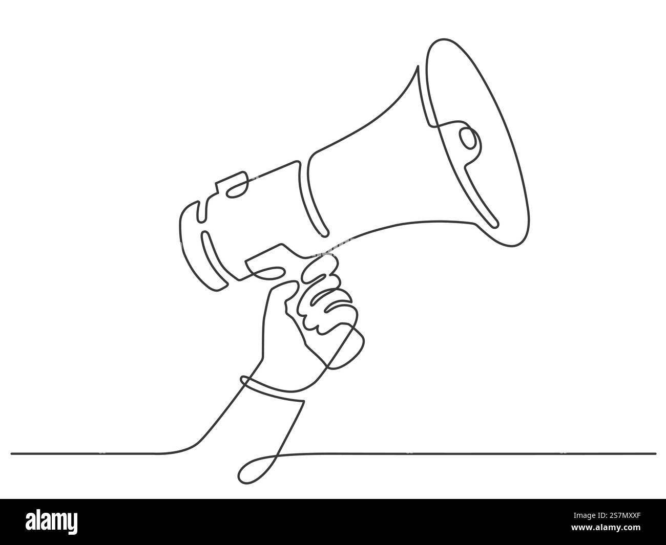One line hand with megaphone. Person hold loudspeaker in continuous ...