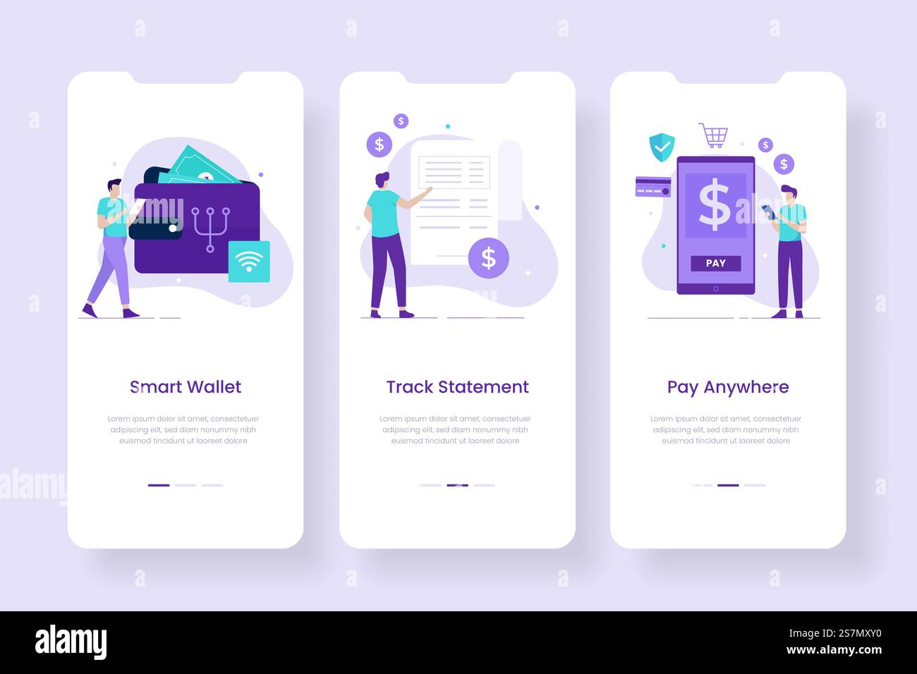 Smart digital wallet mobile app screens template. Illustrations for ...