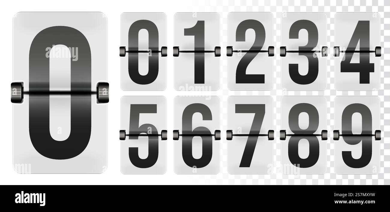 Table flap clock number counter for arrival departure board. Retro digit set for airport ...